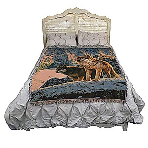 Pure Country Weavers Wolf Couple in Sunset Blanket by Vincent HIE - Gift Tapestry Throw Woven from Cotton - Made in The USA (72x54)