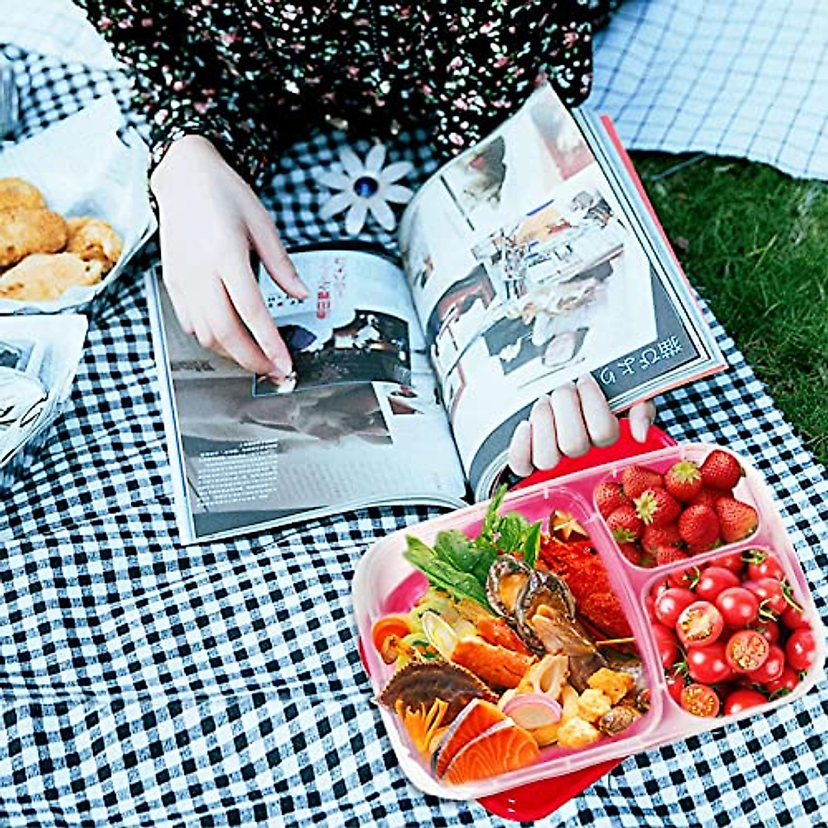 Vonhen 7 Pack Bento Lunch Boxes Reusable 3 Compartment Meal Prep Containers - Leakproof Lunch Container with Lids for Work, and Travel