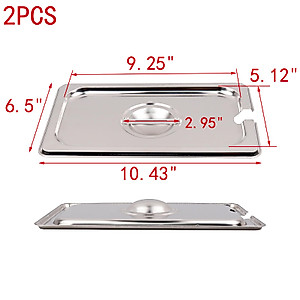 MY MIRONEY 2PCS 1/4 Size Steam Table Pan Cover Stainless Steel Solid Pan Lid with Handle Notched Buffet Pan Lids Catering Food Pan Cover Hardware (10.43" x 6.5")