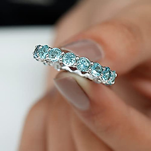 Certified Natural Aquamarine Full Eternity Ring, AAA Quality, March Birthstone Ring - With Jewelry Box, 14K White Gold, Size:US 6.50