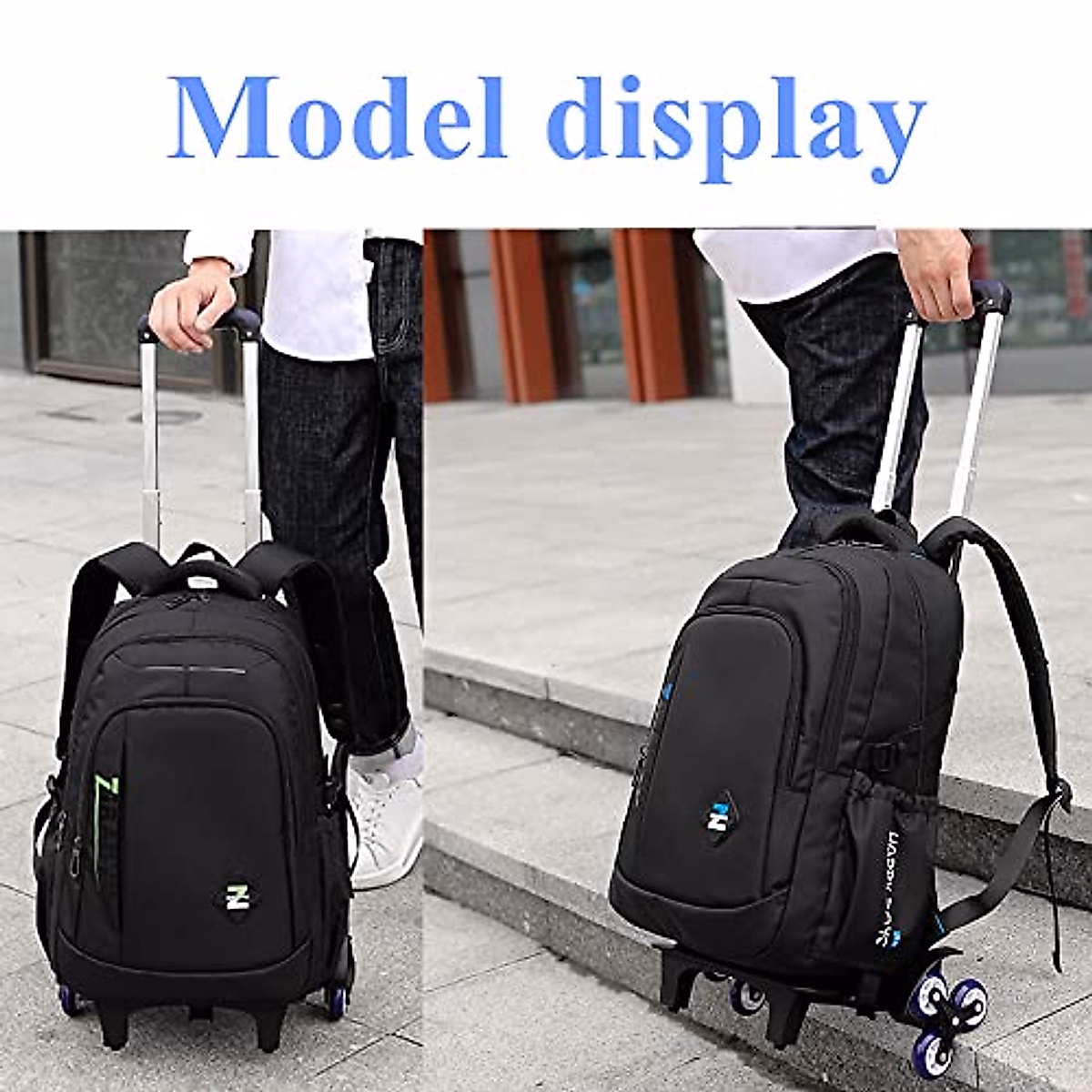 YJMKOI Large Capacity Trolley Backpack for Boy Middle School Rolling Bookbag Carry-on Luggage School Bagwith Wheels