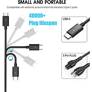 65W USB-C Laptop Charger Replacement for Dell XPS and Latitude 5000 and Chromebook - Power Cord Included