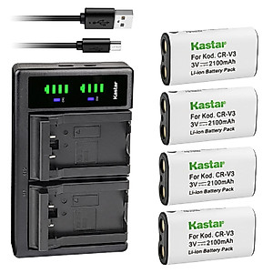 Kastar 4-Pack CR-V3 Battery and LTD2 USB Charger Replacement for Toshiba PDR-M21, PDR-M25, PDR-M60, PDR-M61, PDR-M65, PDR-M71, PDR-M81, Contax Contax Aria Digital Camera