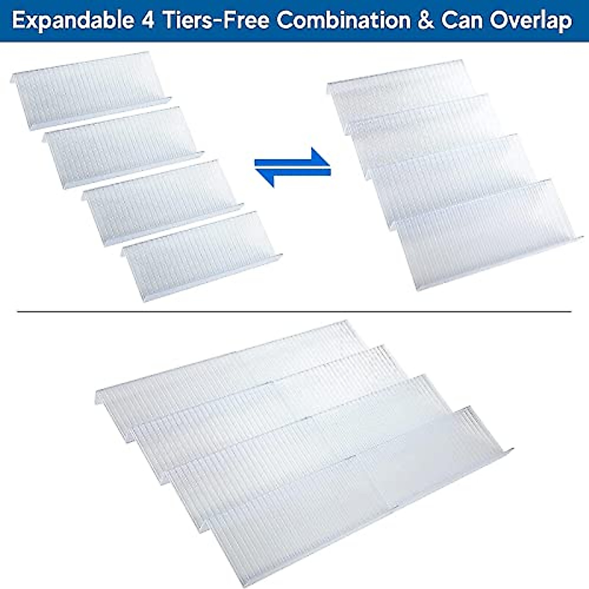 SZWQILIN Spice Drawer Organizer,Spice Rack Drawer for Kitchen, 4 Tier Acrylic Drawer Spice Organizer for Jars and Packets,Expandable From 11" to 22" 8 Pack (Clear)