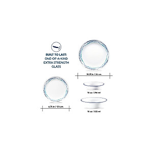 Corelle Ocean Blues 16pc, Service for 4, Dinnerware Set, 8 Plates 8 Bowls, Chip & Break Resistant, Dinner Plates and Dinner Bowls, Corelleware Plates, White