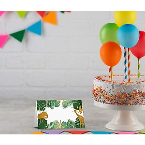 Table Place Card, Jungle Safari Animals Themed Tent Style Cards, Pack of 25 Half-Fold Reception Place Card, Gold Wild Animal Food Labels, Perfect for Baby Shower, Birthday Party C08