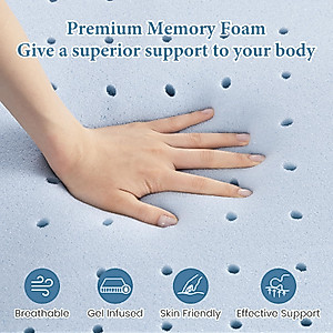 FP Flexpedic 2 Inch Twin Size Memory Foam Mattress Topper, Gel Cooling Bed Topper, Ventilated Design Soft Mattress Pad, Plush Feel, CertiPUR-US Certified, Purple