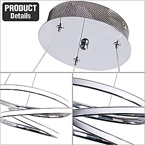 CHYING Modern Pendant Light with Irregular Ring Lights 40W LED Adjustable Chandelier 39.4 inch Ceiling Light Fixture for Dining Room Bedroom Living Room 39.4in Chrome
