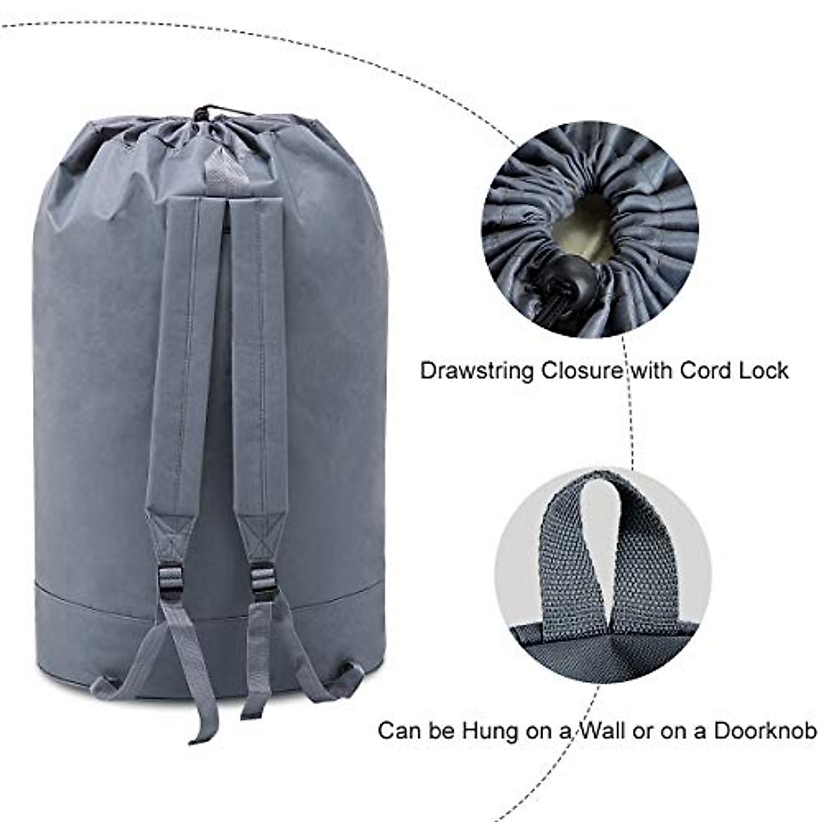 YOUDENOVA Backpack Laundry Bag with Padded Adjustable Shoulder Strap and Pocket for College Dorm, Durable Oxford Backpack Hamper Bag with Drawstring Closure for Travel, Camping, XL
