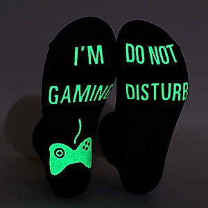 Ubrand Gaming Socks with Silver Fiber Gaming Finger Sleeves , Do Not Disturb I'm Gaming ,Gaming Socks for Teen Boys Gamer with Glowing, Novelty Socks for Men Women(Black-Luminous-Short)