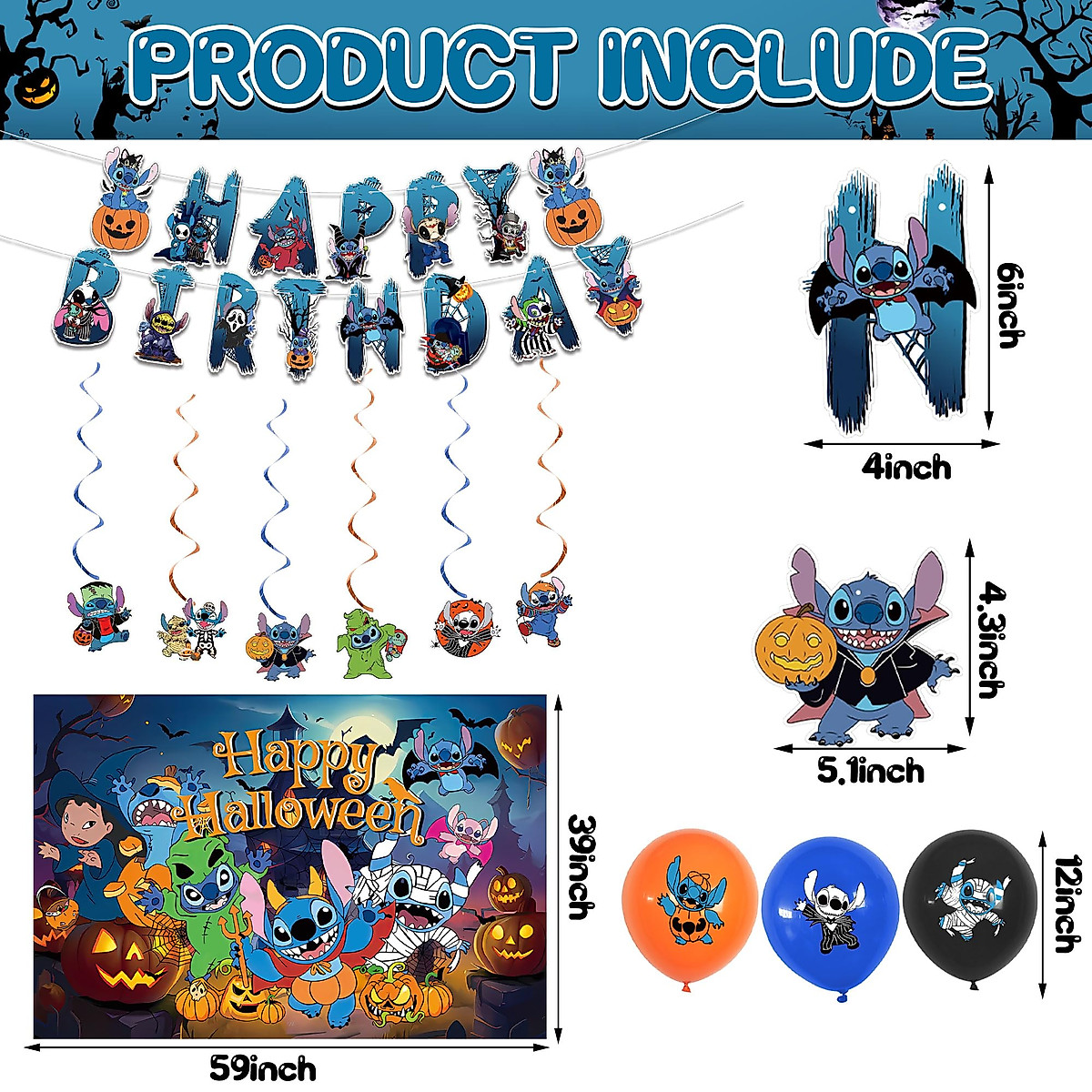 Stitch Birthday Party Supplies, 112 pcs Stitch Party Decorations and Tableware Set-Stitch Plates and Napkins Cups Backdrop for Stitch Birthday Supplies Lilo Stitch party Decorations