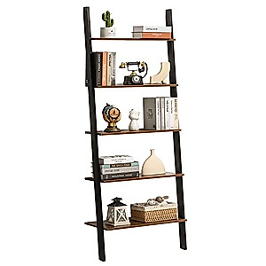 Iwell Ladder Shelf, Ladder Bookshelf, 5-Tier Ladder Bookshelf for Living Room, Office, Rustic Brown