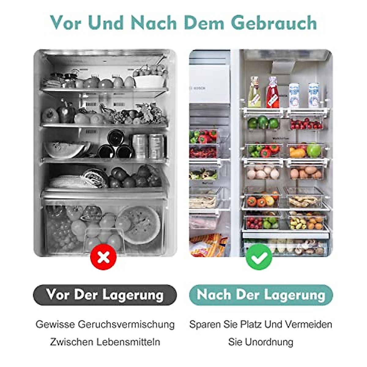 MDHAND Refrigerator Organizer Bins, Pull-Out Fridge Drawer Organizer Bins, Kitchen Refrigerator Pantry Organizer for Fruit and Vegetable, Fridge Organization fit for Fridge Shelf Under 0.6"