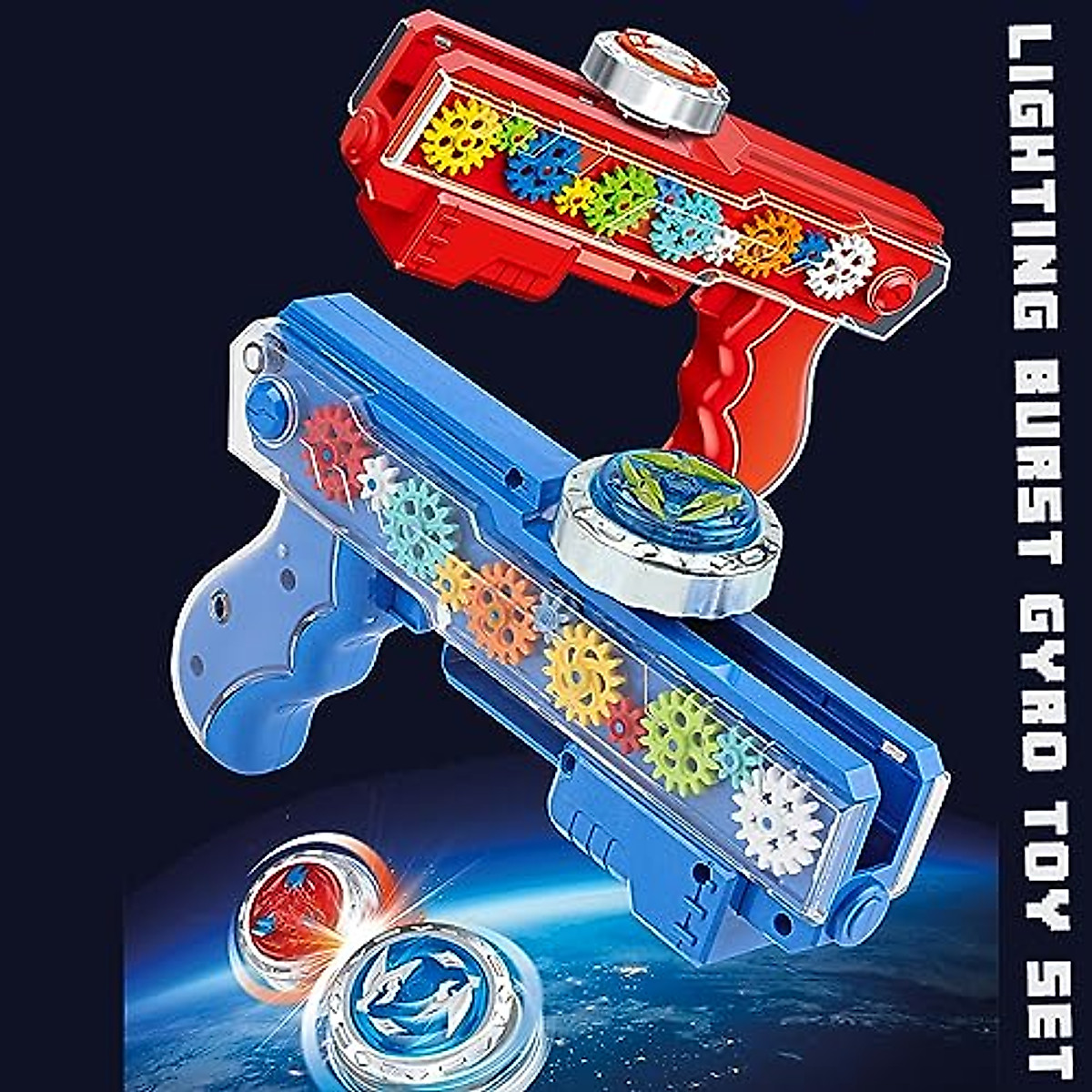 Bey Battling Top Burst Gyro Toy Set with 4 Spinning Top Burst Gyros 1 Toy Launchers Combat Battling Game Gifts for Boys Children Kids Ages 6+ (Blue)