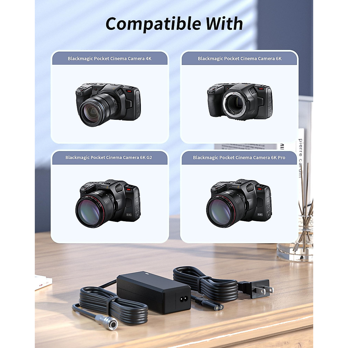 AC Charger for Blackmagic Pocket Cinema Camera 4K, 6K, 6K Pro, 6K G2, BMPCC 4K 6K Pro G2 Replacement Blackmagic Camera 4K 6K Power Adapter (UL Listed)