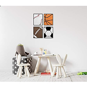 Brooke & Vine Sports Boys Room Nursery Wall Decor Art Prints Set (UNFRAMED 8x10 Card Stock) Basketball, Baseball, Soccer, Football, Kids Bathroom, Playroom, Classroom (Sports Balls)