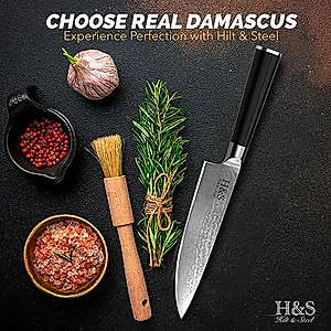 Hilt & Steel Damascus Steel Chef Knife | Premium Damascus knife | 8 Inch blade | G10 Composite Handle | Ultra Sharp