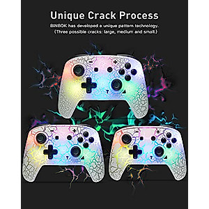 BlNBOK Switch Controller, Wireless Switch Pro Controller for Switch/Switch Lite/Switch OLED, 8 Colors Adjustable LED Wireless Remote Gamepad with Unique Crack/Turbo/Motion Control (White)