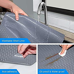 Shelf Liners for Kitchen Cabinet - Shelf Liner Cabinet Liner Drawer Liner Refrigerator Liners Waterproof Non Adhesive Fridge Liner, Grey, 17.5 Inches x 20 FT