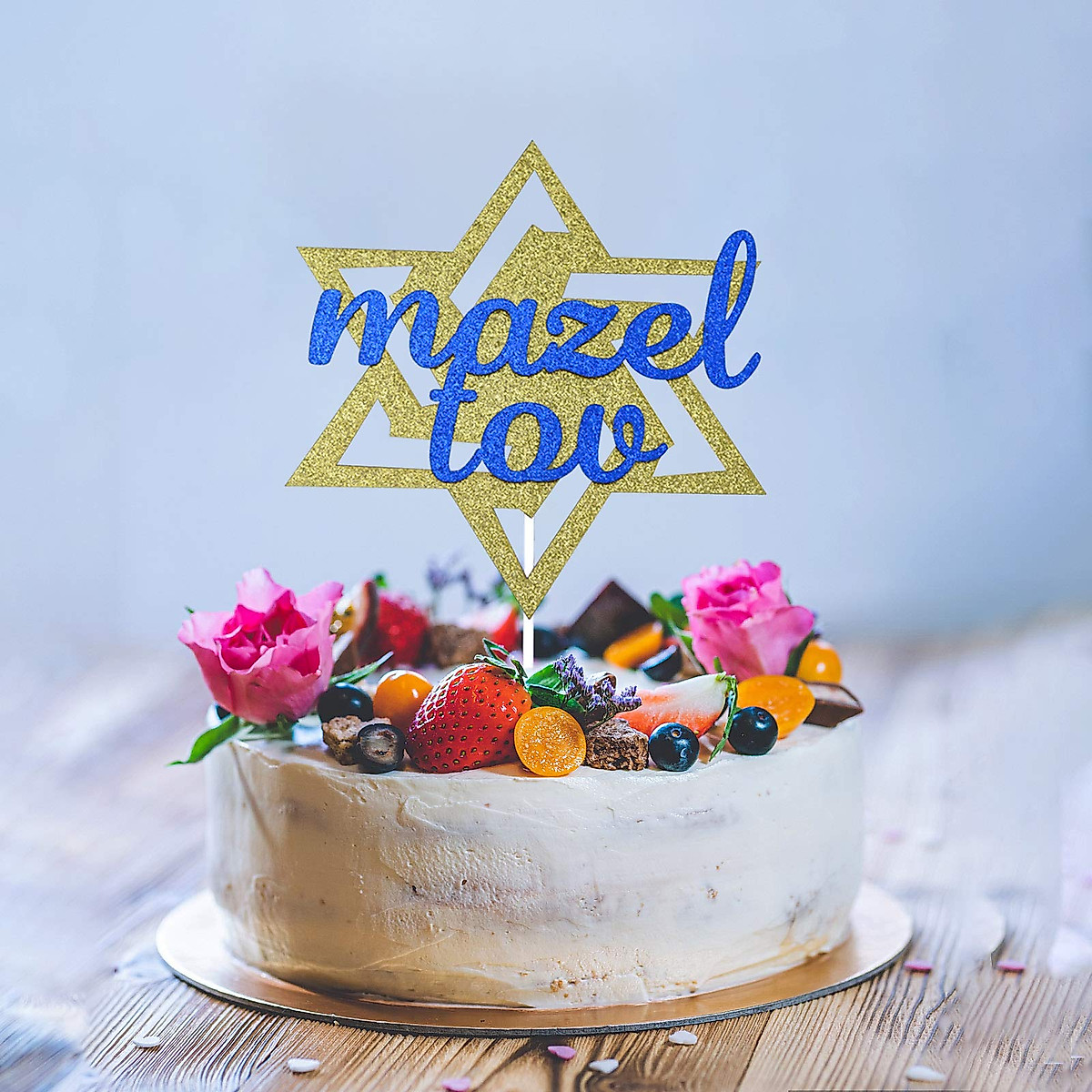 Mazel Tov Cake Topper, Jewish Congratulations Party Decorations, Star Of David Cake Decor, Bat Mitzvah, Bar Mitzvah Supplies (Double-sided Glitter)