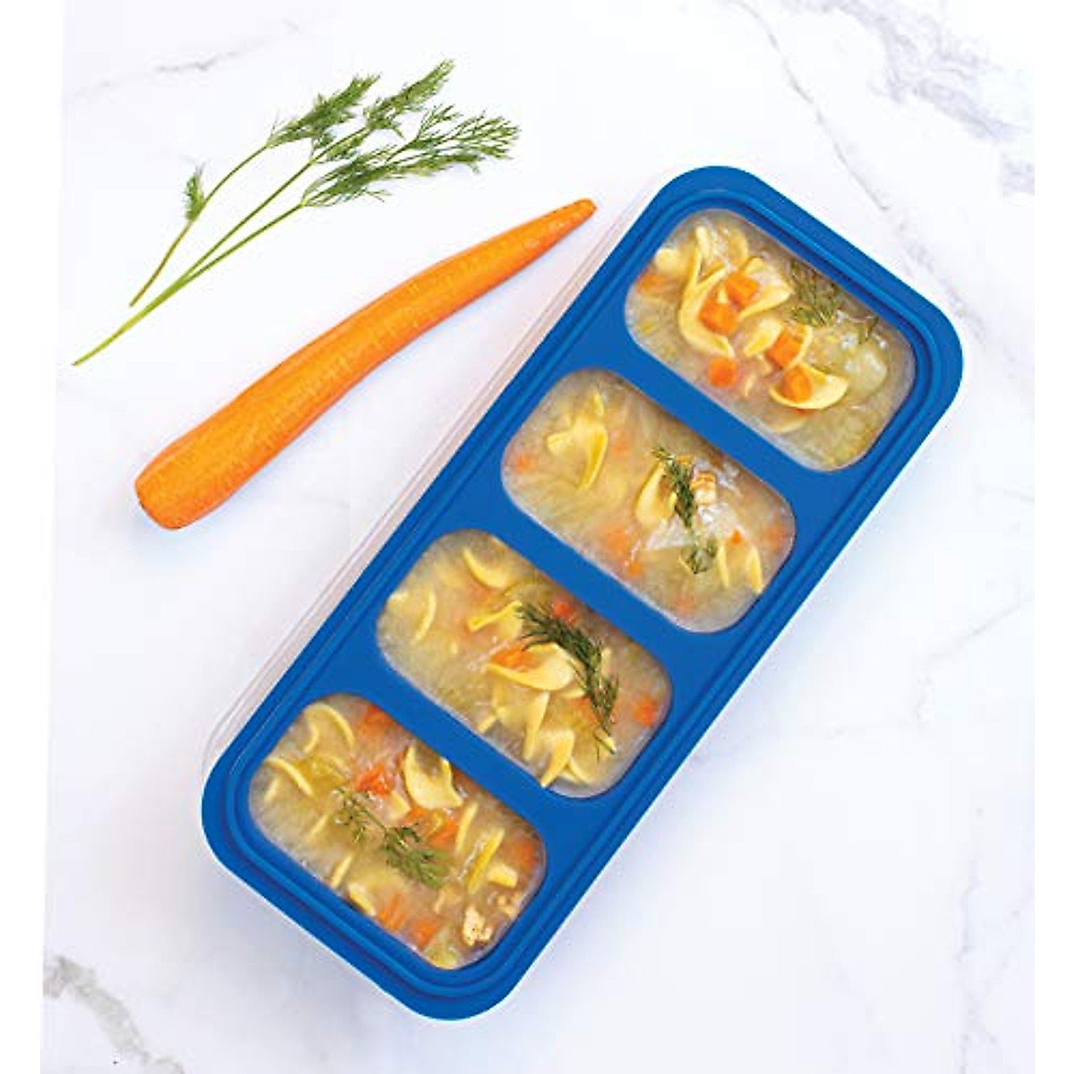 HIC Kitchen Prep-N-Freeze Portion Tray with Lid, Collapsible LFGB Silicone, 6-Ounce Sections