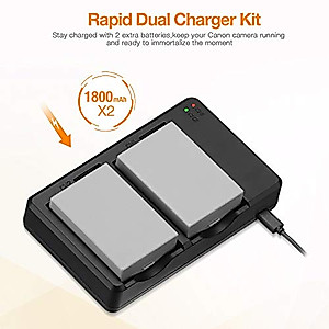 Powerextra 2 Pack Replacement Canon LP-E8 Battery with Dual Channel Charger Compatible with Canon EOS Rebel T3i, T4i, T5i, T2i, 550D, 600D, 650D, 700D, Kiss Digital X4, X5, X6i, X7i Camera
