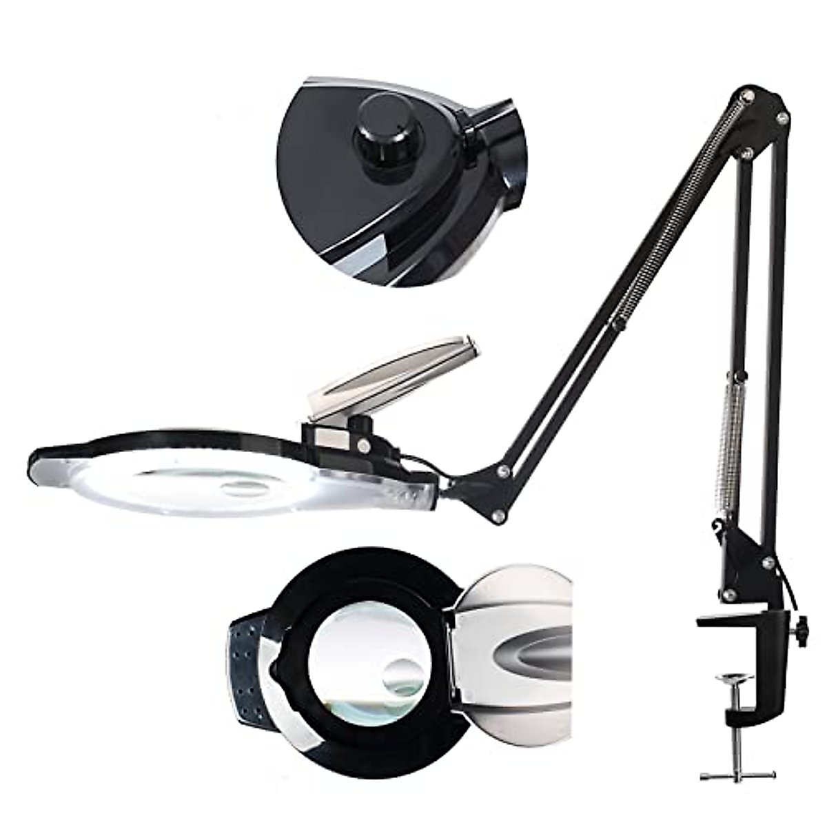 5X & 10X Magnifying Glass with Light, KIRKAS 2,200 Lumens Dimmable 10X Mother-Child Real Glass Lens LED Magnifying Lamp with Clamp, Lighted Magnifier Light for Close Work, Reading, Repair, Hobby-Black