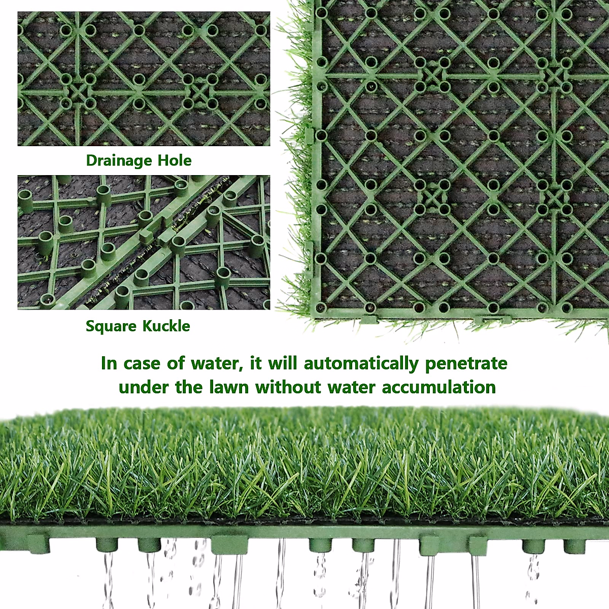 Loytryal Artificial Grass Turf Tiles Interlocking Fake Grass Mat Tiles 9PCS 12''x12'' Floor Decoration Grass Pad Tiles with Waterproof Bottom Plate for Outdoor & Indoor