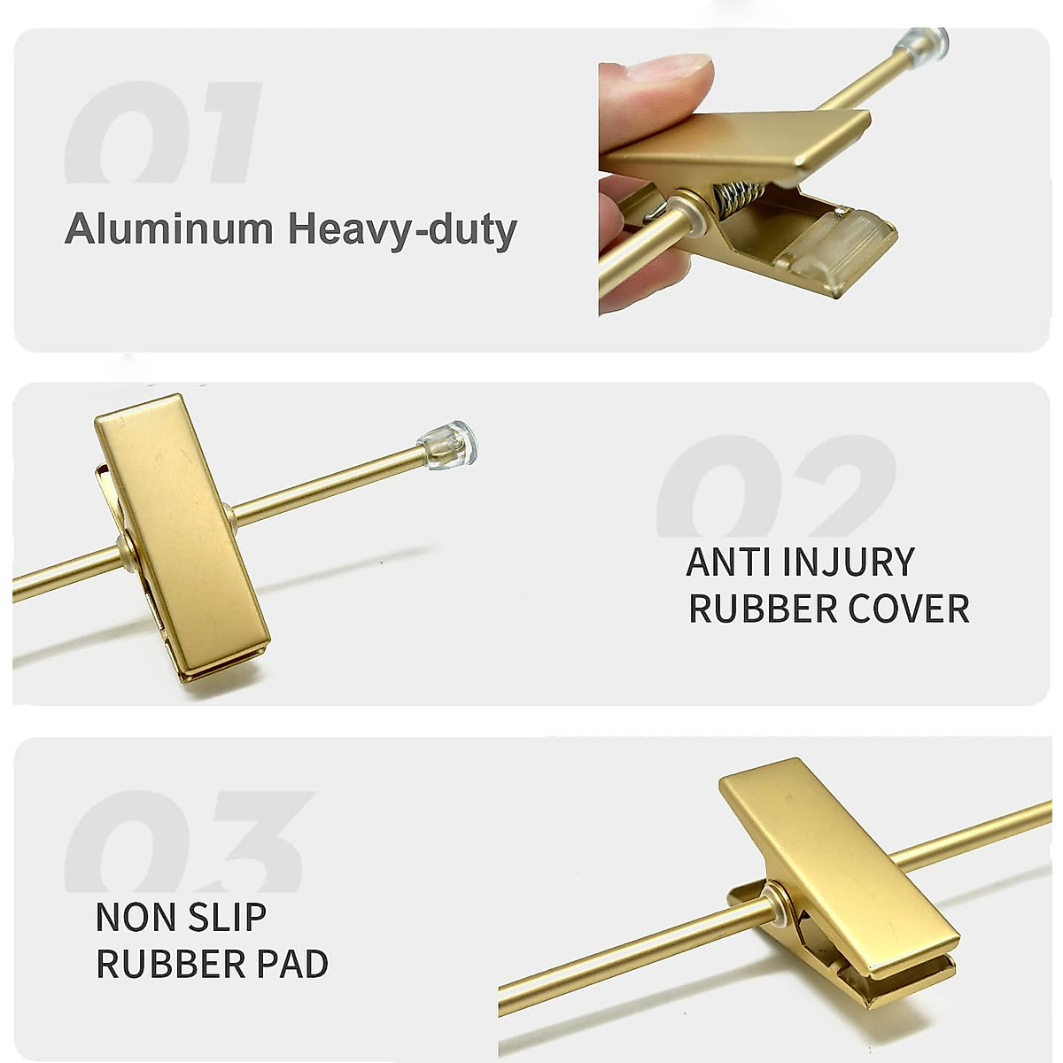 Koobay 11.8" Gold Matt Aluminium Metal Bottom Clips Pants Trousers Clothes Hangers,10 Pack Heavy Duty Space Saving Durable Adjustable Clips Legging Organizer,Toddler Infant Hangers Shirts Newborn