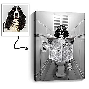 kvtiwee Custom Pet Portrait from photo, Pet in Toilet Canvas Print Wall Art, Black and White Funny Bathroom Art, Personalized Pet Gift, Custom Pet Dog Cat Poster Printable