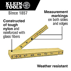 Klein Tools 910-6 Folding Ruler 6-Foot, Durable Fiberglass, Inside Reading