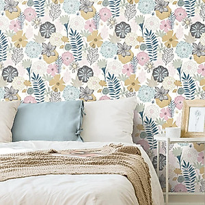 RoomMates RMK11328WP Pink Perennial Blooms Peel and Stick Wallpaper, Roll