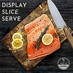 Palm Naki Acacia Wood Cutting Board - Large & Durable Cutting Board, Decorative Cutting Board, 20” x 14” x 1.26”