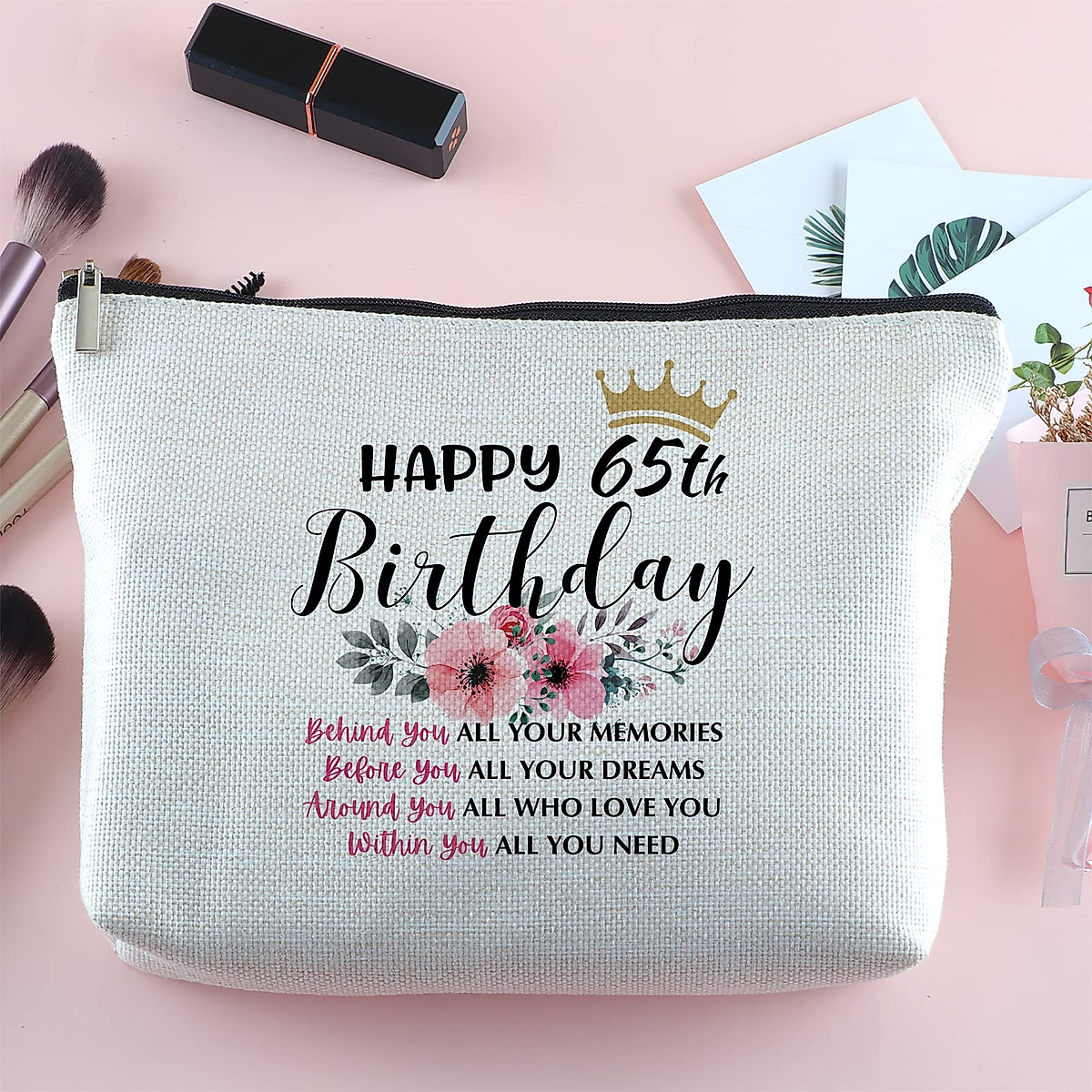 65th Birthday Gift for Women Zipper Travel Makeup Bag 65 Year Old Gifts 65 Birthday Gifts Birthday Gift Ideas for Women Grandma Mom Wife Sister Aunt