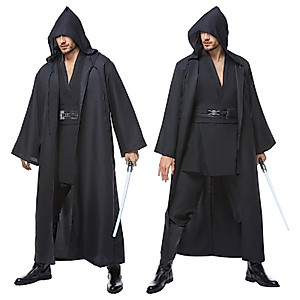 Wecos Tunic Hooded Robe Knight Costume Outfits Halloween Cosplay Costume for Mens Three Versions