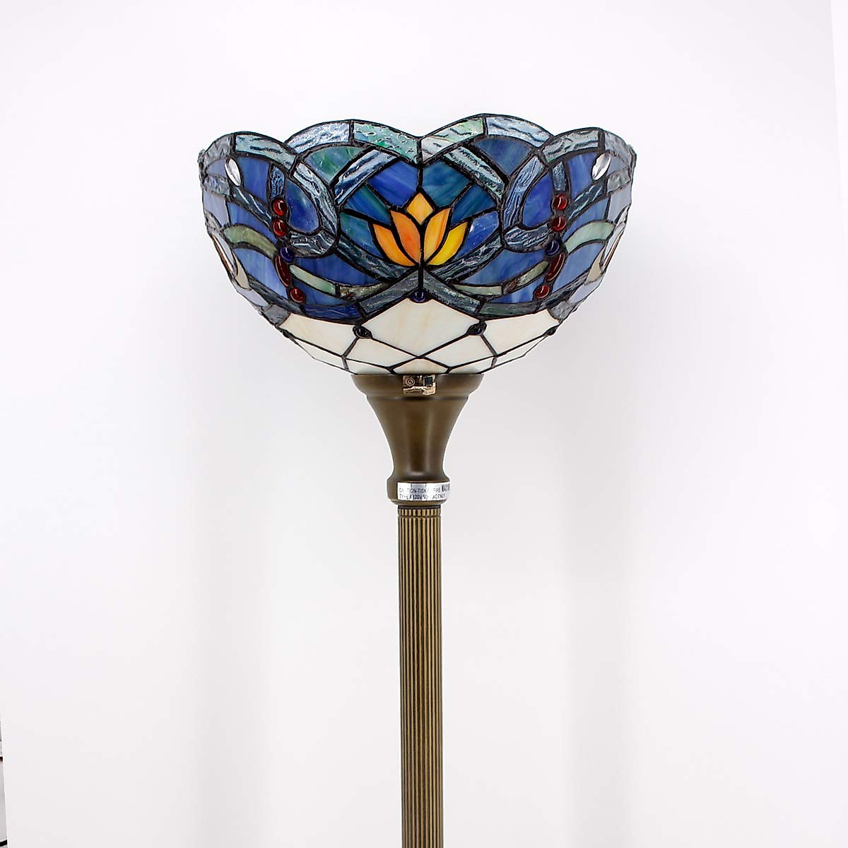 WERFACTORY Tiffany Floor Lamp Blue Lotus Flower Stained Glass Light 12X12X66 Inches Pole Torchiere Standing Corner Torch Uplight Decor Bedroom Living Room Home Office S220 Series