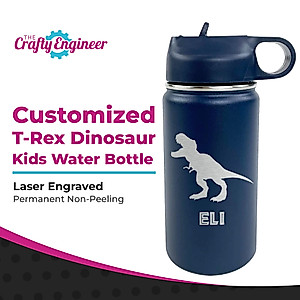 The Crafty Engineer Customized T-Rex Dinosaur Kid's Water Bottle, Back to School (Black)