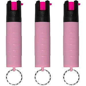 Police Magnum Mini Pepper Spray Self Defense Safety Tool- Strong Keyring Holder- Small discreet Canister Case- Made in The USA- 3 Pack 3/4oz Twist Lock Pink Sleeve Keyring