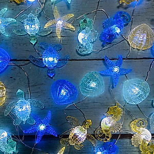 Ocean Themed String Lights Marine Life Night Lights Beach Décor Sea Turtle Seahorse Starfish Clam Decorative Lights Battery Operated USB Plug in 30LED 10ft Christmas Tree Ornaments Holiday Bedroom