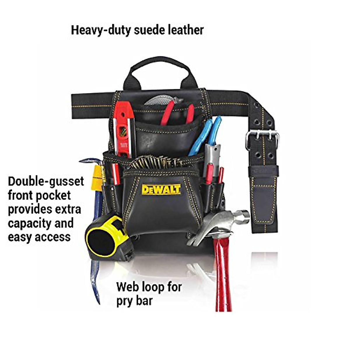 DEWALT DG5433 Tool Bag, 10 Pocket, Top Grain Leather,Black, Yellow