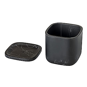 Vigar Zense Collection Black Marble Square Toiletries Container Box with Lid, Holder for Cotton Balls and Hair Accessories, for Modern Luxury Bathroom and Bedroom, Fine Polyresin Stone