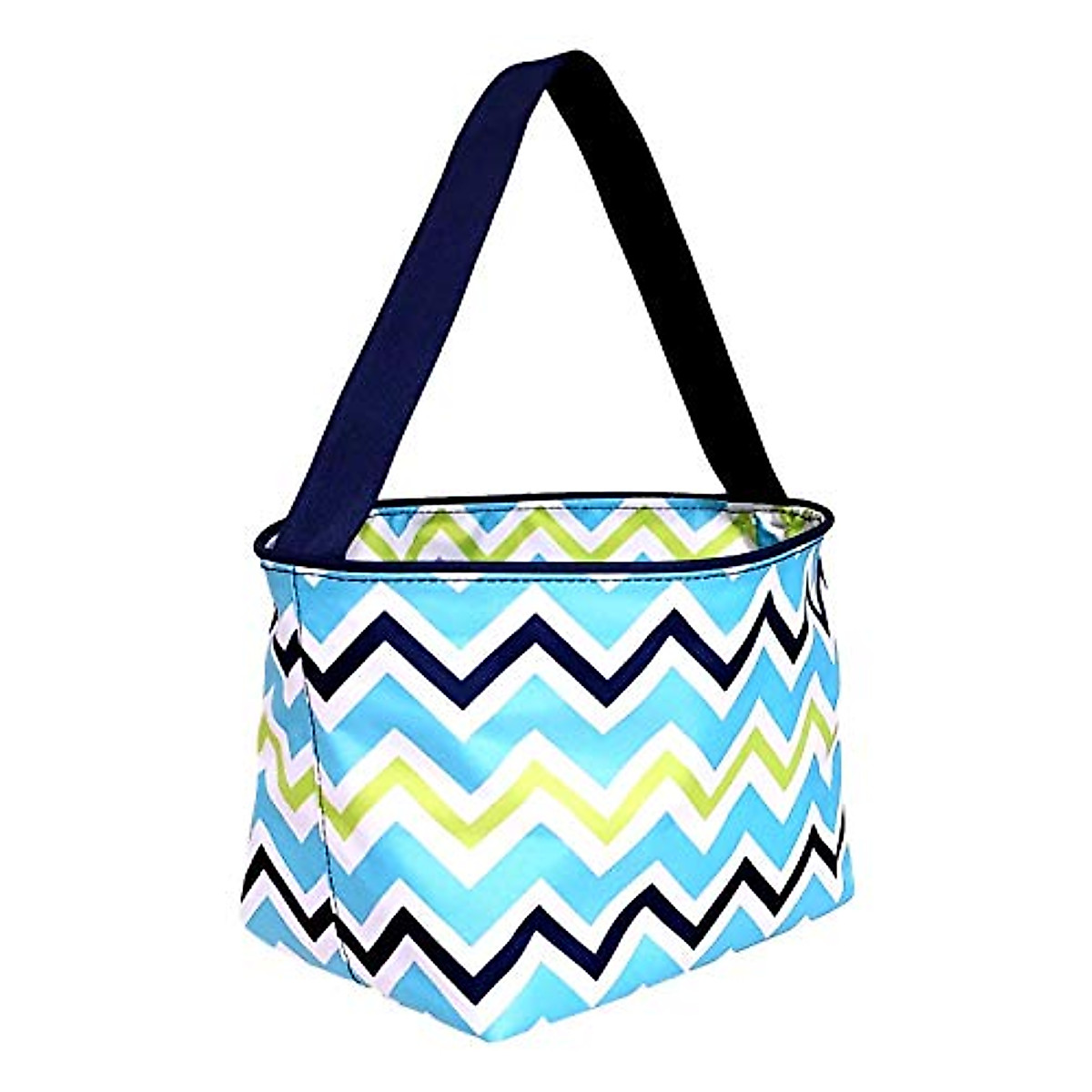 Zig Zag Chevron Material Easter Basket Bucket for Toys Egg Hunting Party (Blue Chevron with Embroidered Name)
