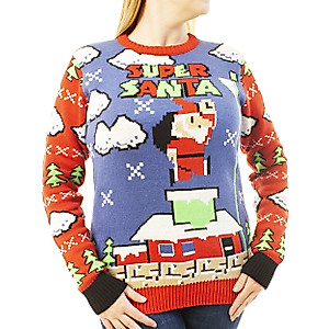 Ugly Christmas Party Sweater Unisex - Super Santa -Medium Super Santa Blue