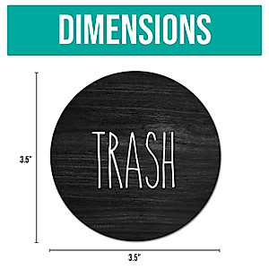 Rustic Recycle and Trash Magnets for Kitchen Trash Cans and Recycling Bins, Trash and Recycle Magnet Combo for Garbage Can Logo Symbol, 2 Magnetic Sticker Adhesives, 3.5" Circle, Outdoor Waste Bin