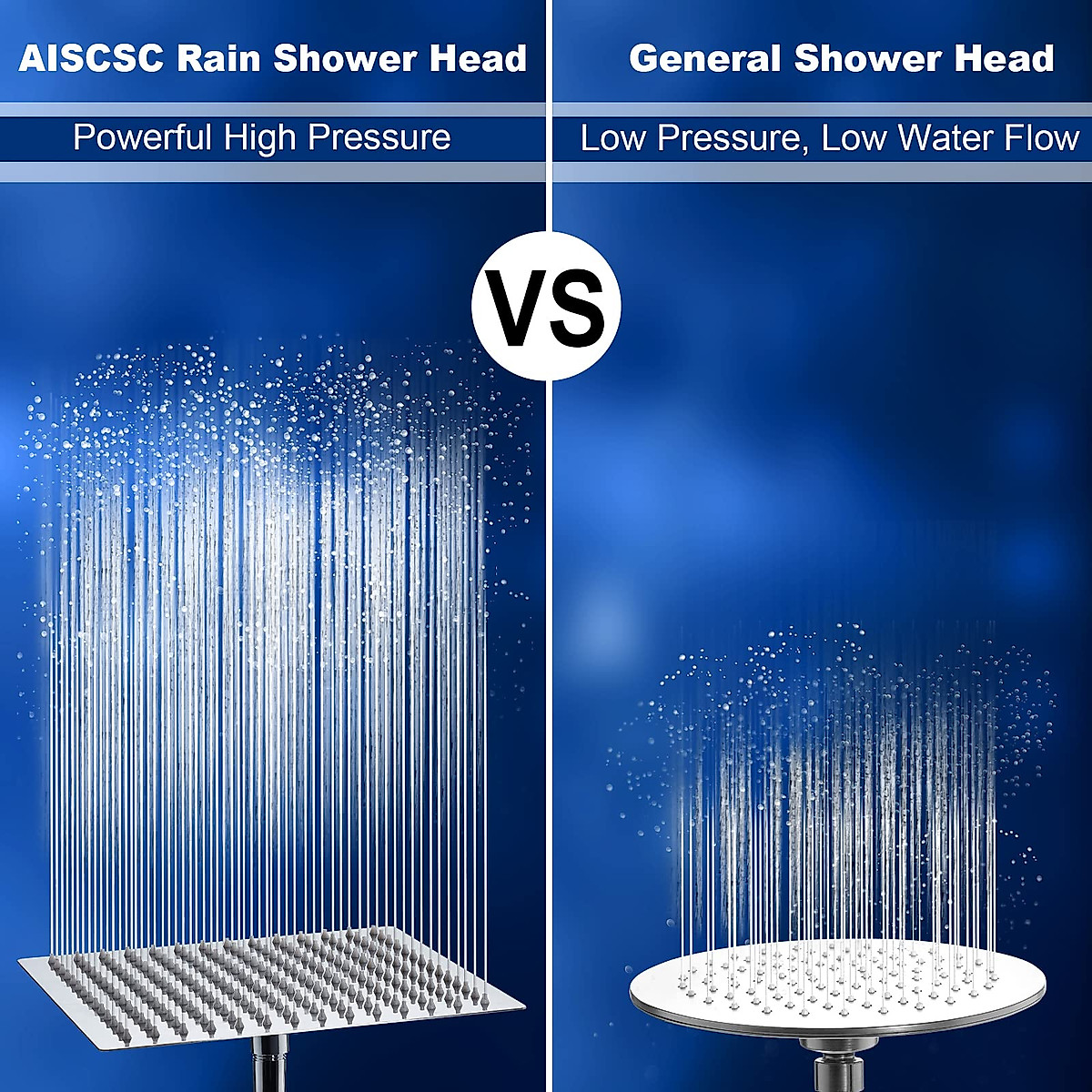Aiscsc Rain Shower Head - 10 Inch High Pressure Shower Heads 304 Stainless Steel Ultra Thin Square Showerhead Pressure Boosting Design, Ceiling or Wall Mount