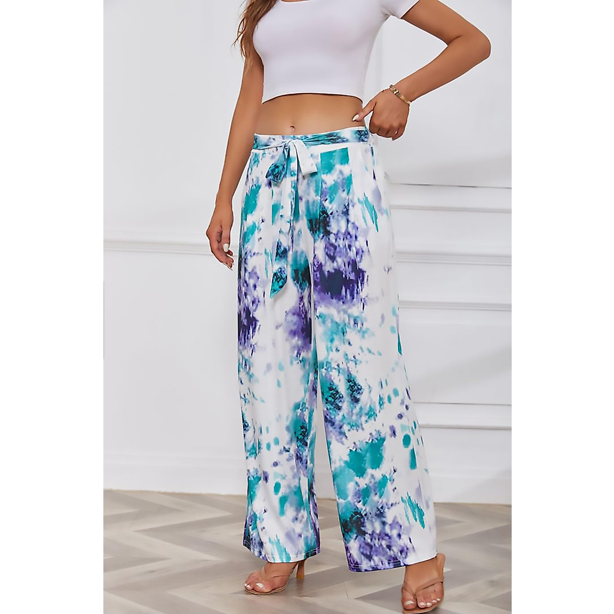 TICOSA Women's Pants Printed Palazzo Lounge Wide Leg Casual Flowy Pants with Pockets