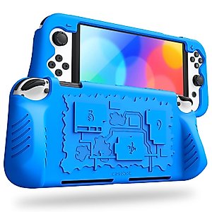 Fintie Case for Nintendo Switch OLED Model 2021 with 3 Game Card Slots, Anti-Slip Soft Silicone Shockproof Protective Cover, Ergonomic Grip Case for Switch OLED Model Console 7.0", Blue