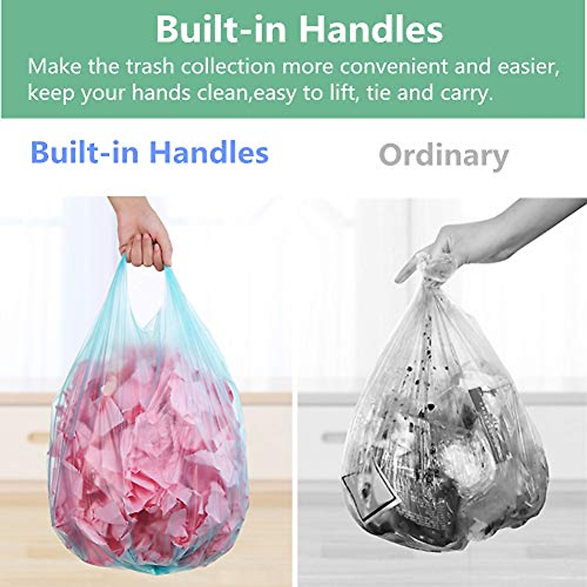 Trash Bags,4 Gallon Handle Tie Small Garbage Bags For Office, Kitchen,Bedroom Waste Bin,Colorful Portable Strong Rubbish Bags,Wastebasket Bags,100 Counts