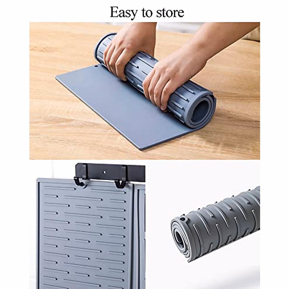 Extra Large Christmas Dish Drying Mat for Kitchen Counter, 24*13 Inch Trifold Food Grade Silicone Drying Mats Countertop, Heat & Cold Resistant (Black)