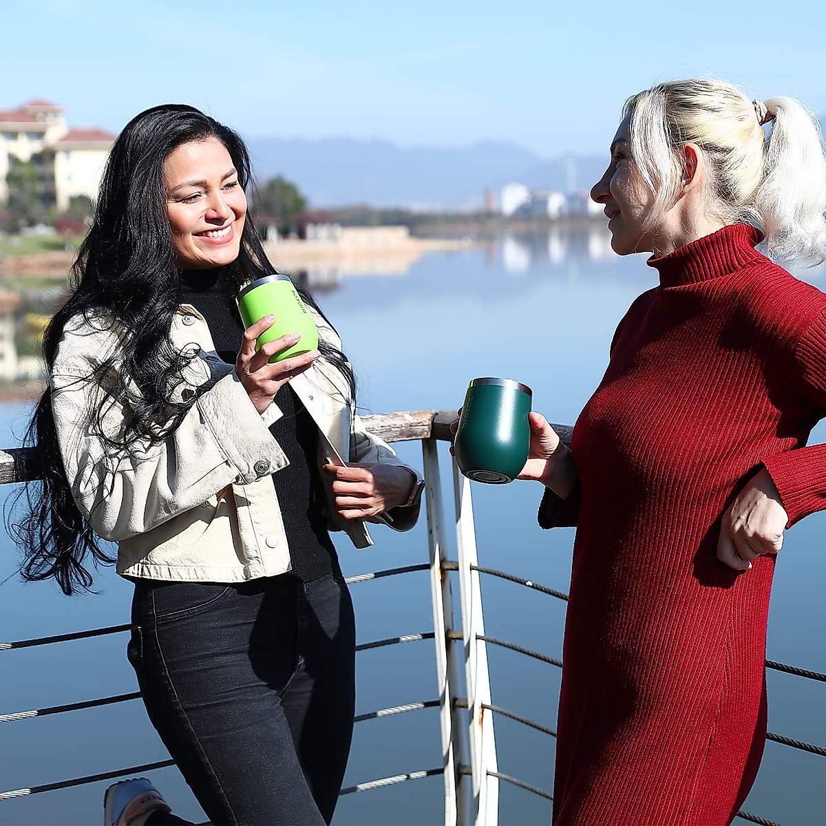 BJPKPK 2 pcs 12oz Insulated Wine Tumblers, 12oz Double Wall Vacuum Coffee Mugs with Lid, Unbreakable Stainless Steel Wine Glasses, Insulated Coffee Cups for Home & Outdoor, Blue